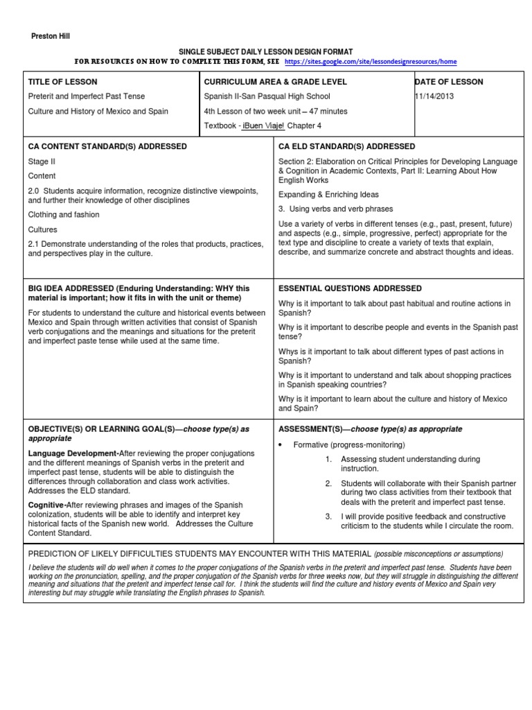 Multicultural Lesson Plan EDSS 555 | PDF | Grammatical Tense ...