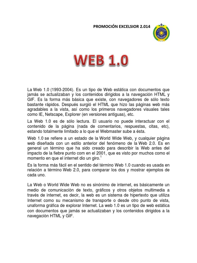 Características de la Web 1.0 | PDF | web 2.0 | Red mundial