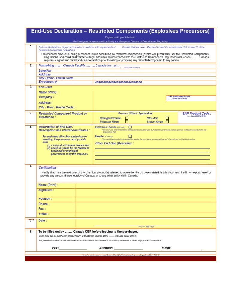 End Use Declaration | PDF | Explosive Material | Email