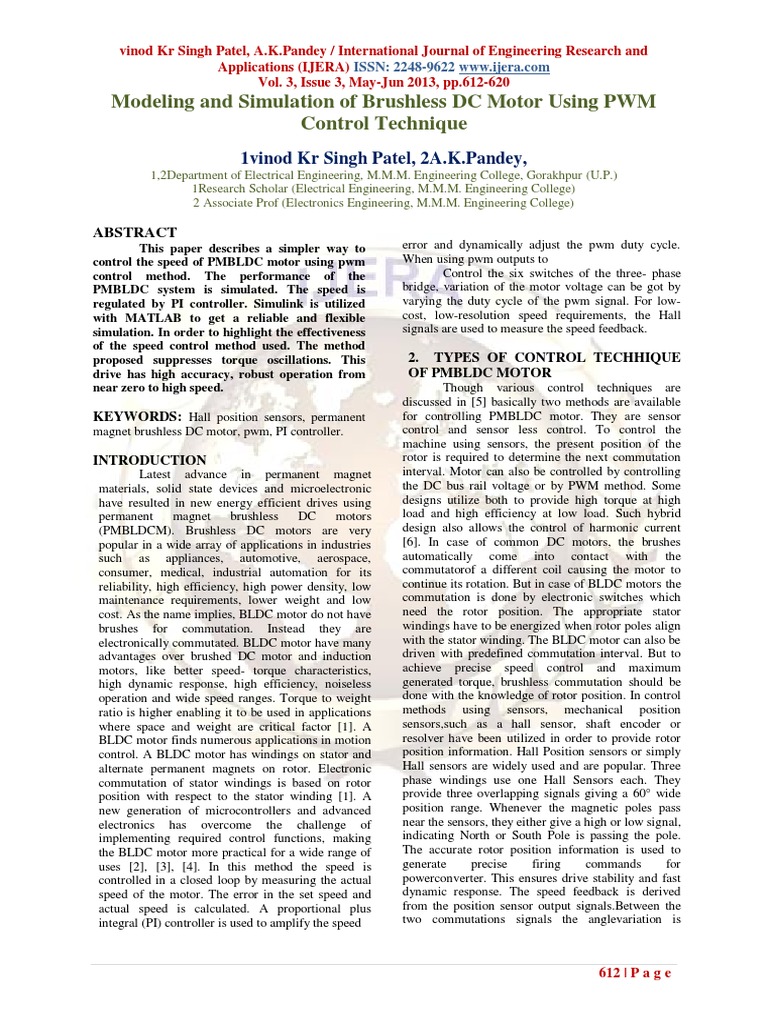 Modeling and Simulation of Brushless DC Motor Using PWM Control Technique | PDF | Electric Motor ...