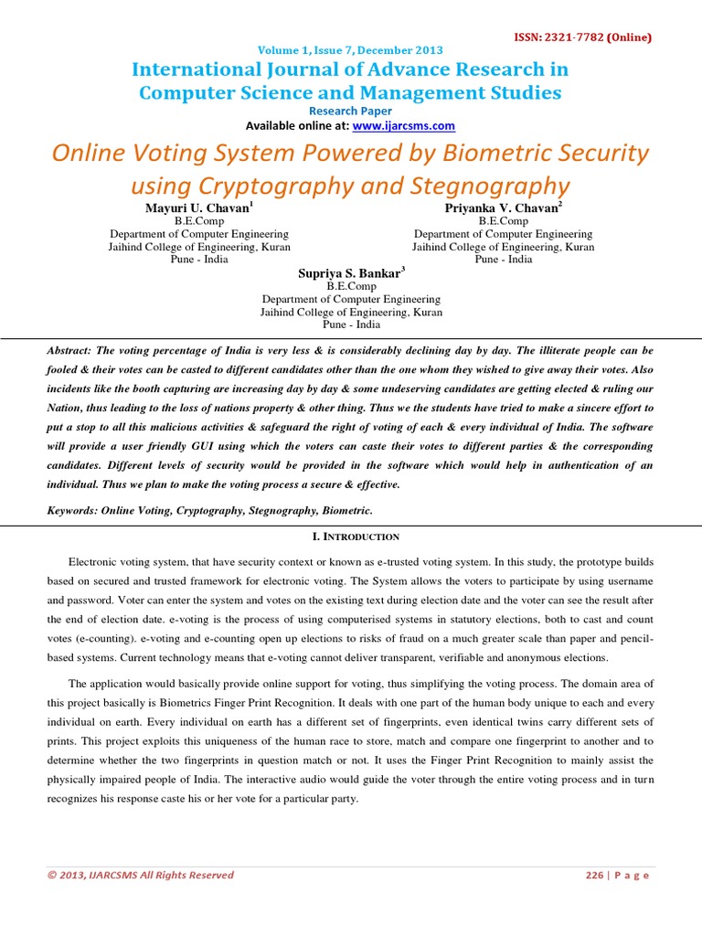 Online Voting System Powered by Biometric Security Using Cryptography and Stegnography | PDF ...