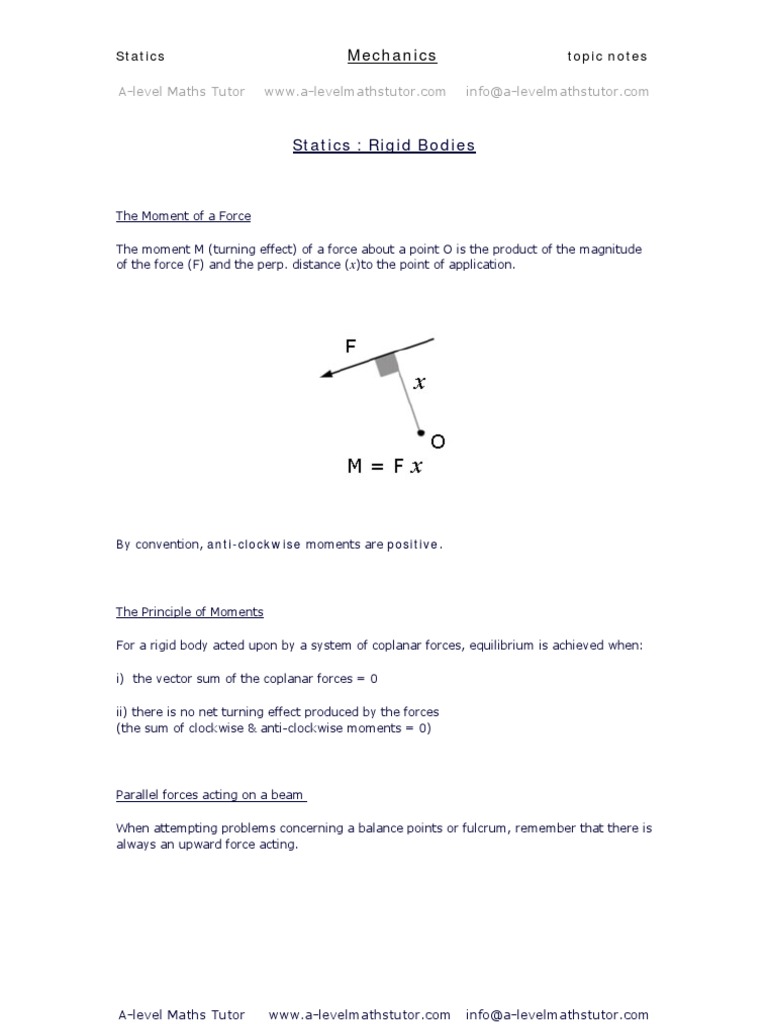 Statics of Rigid Bodies in A-Level Maths | PDF | Torque | Force