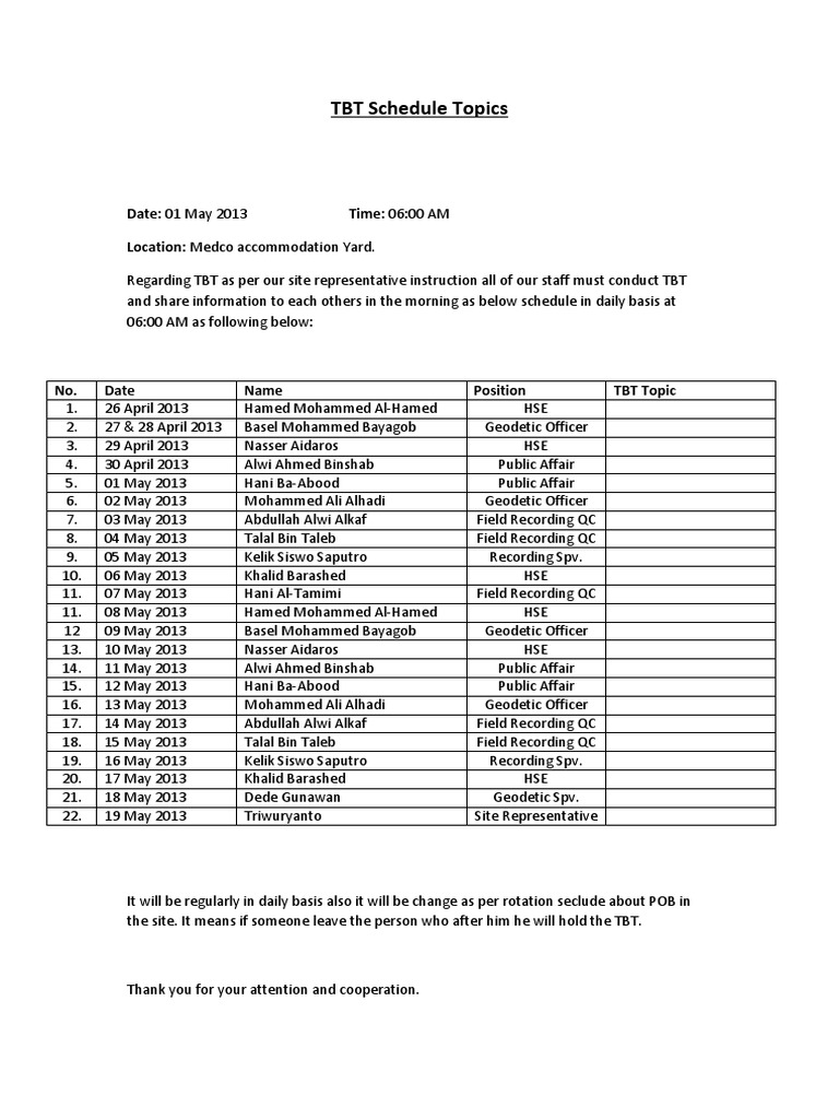 TBT Schedule For Topics in Daily Basis | PDF | Science & Mathematics