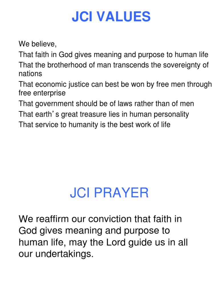 JCI Values Prayer and Mission | PDF | God | Theology