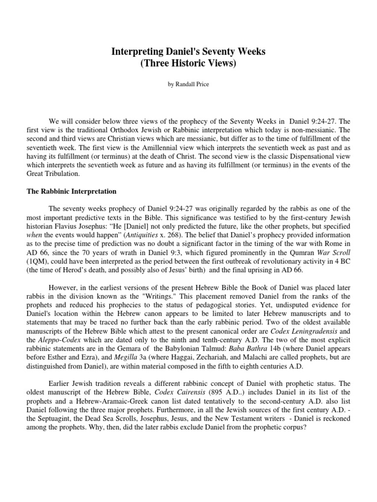 70 Weeks Daniel Prophecy Pdf Premillennialism Christian Eschatology