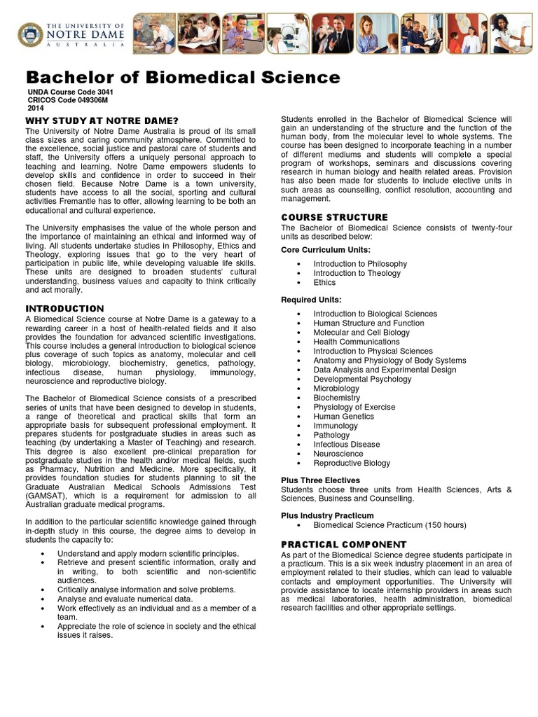 Bachelor of Biomedical Science: Why Study at Notre Dame? | PDF ...