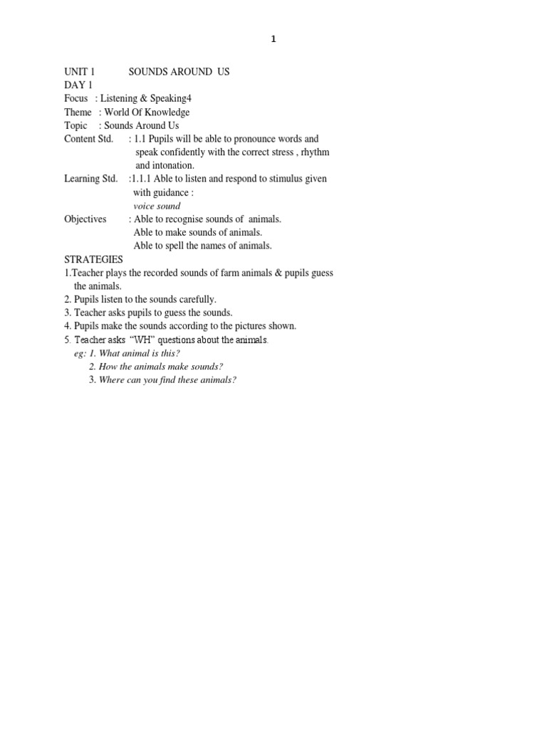 Lesson Plan KSSR Year1 | PDF