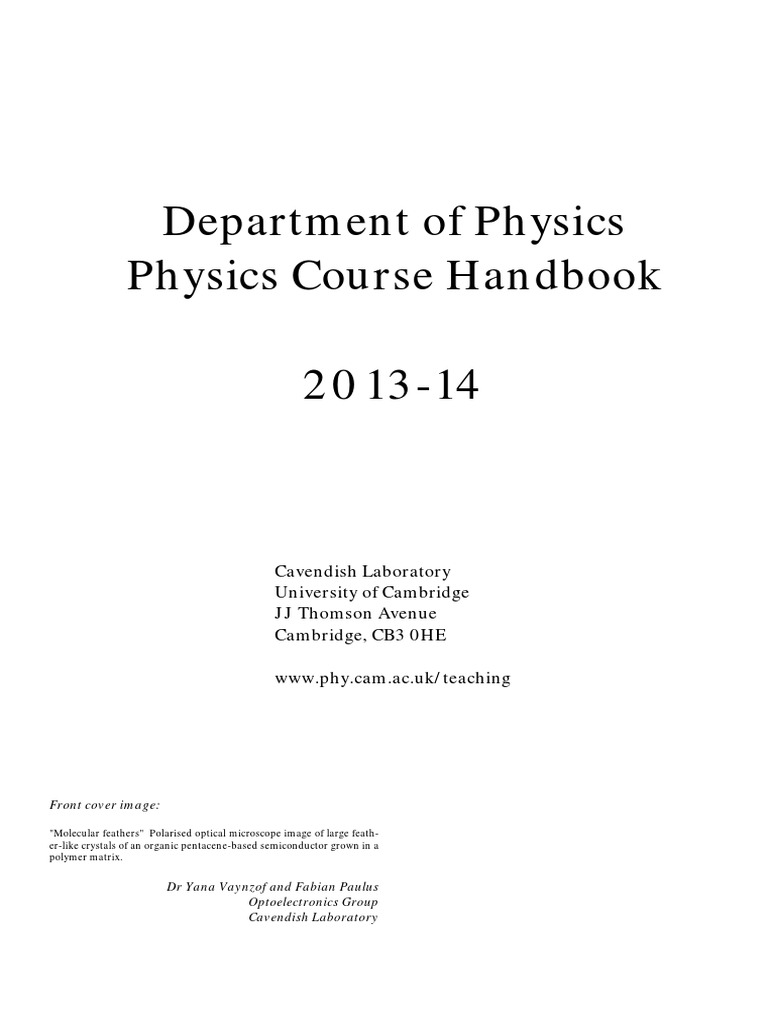 Cambridge Physics Course Handbook 2013-14 | PDF | Postgraduate ...
