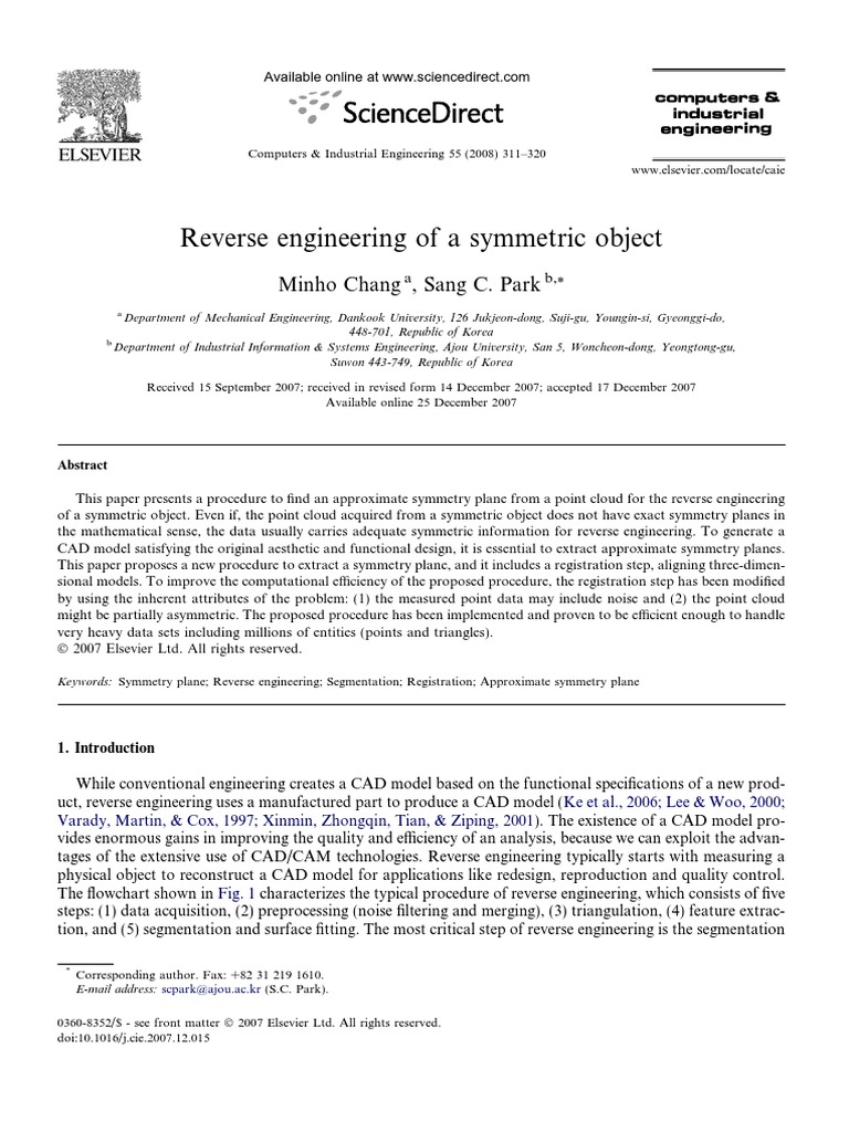 Reverse Engineering of A Symmetric Object: Minho Chang, Sang C. Park | PDF | Image Segmentation ...