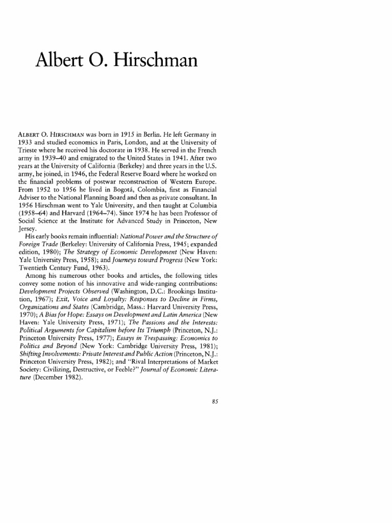 Albert Hirschman | PDF | Development Economics | Marshall Plan