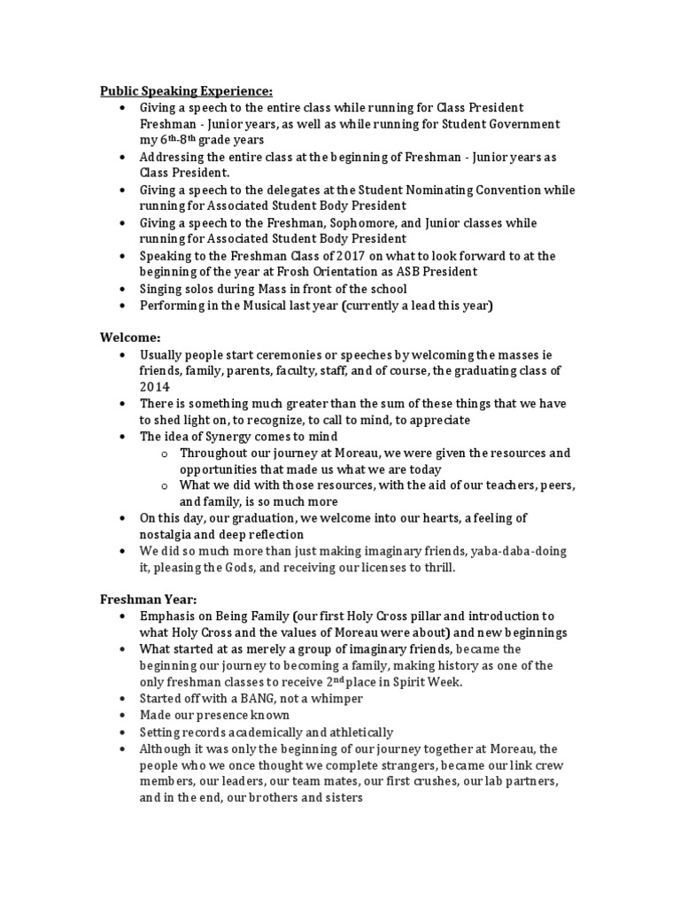 Public Speaking Experience:: TH TH | PDF | Freshman | Students