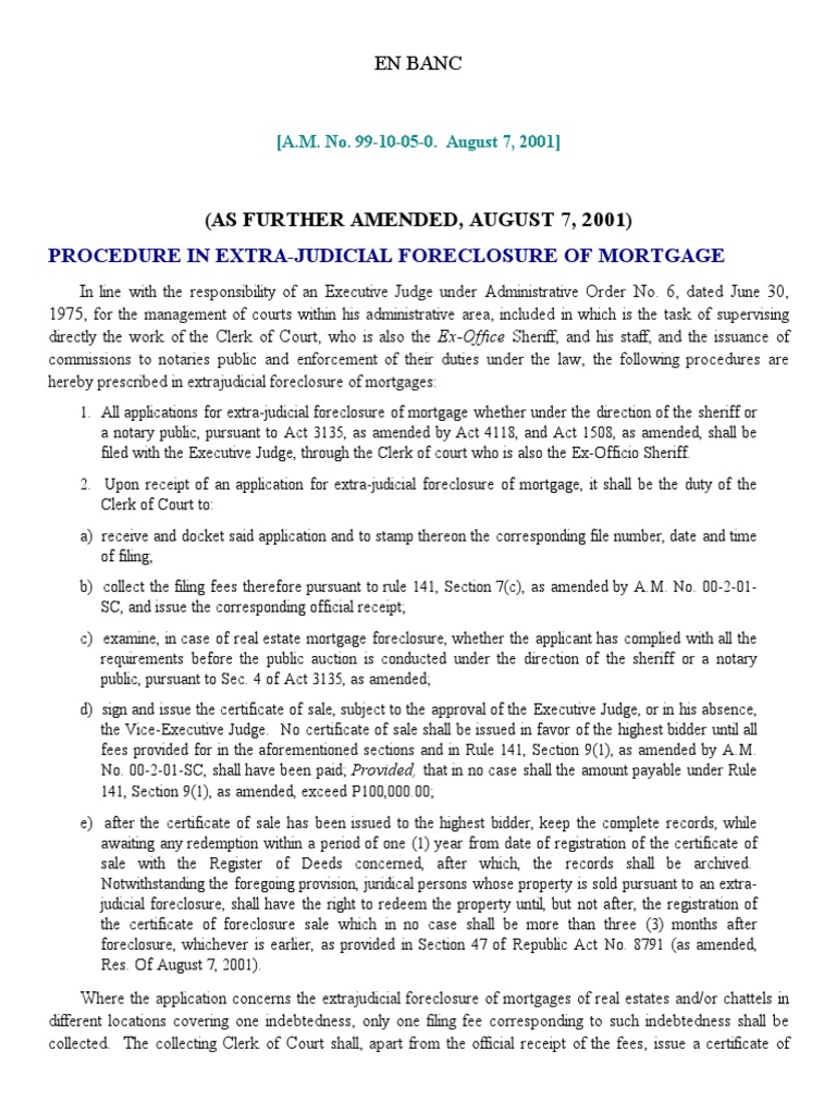 Procedure in Extra-Judicial Foreclosure of Mortgage - 99-10-05-0 ...