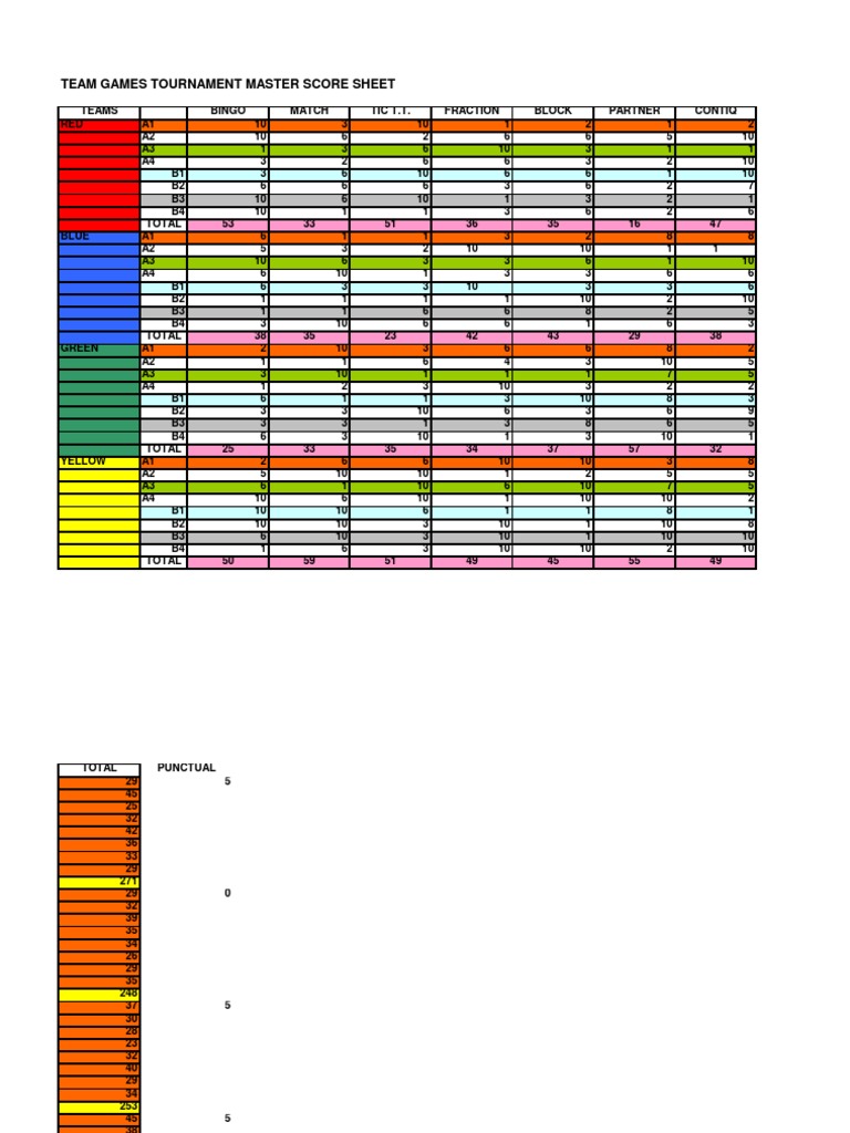 Team Games Tournament Master Score Sheet | PDF