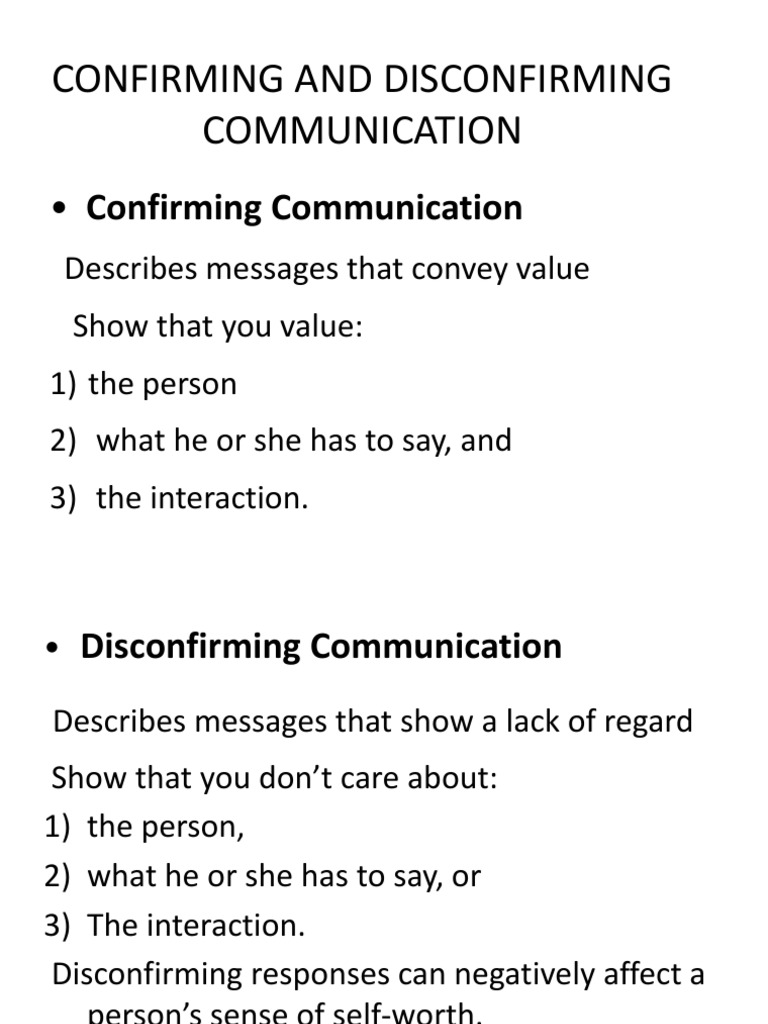 Confirming and Disconfirming Communication | PDF | Career & Growth ...