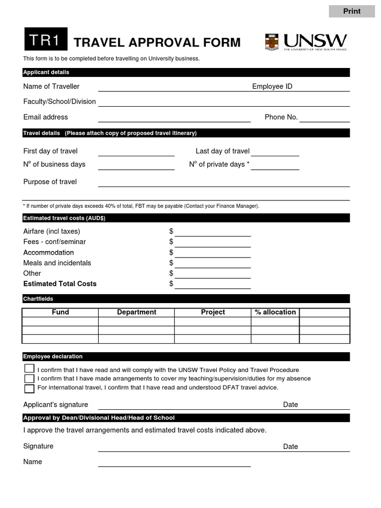 TR1 Travel Approval Form | PDF