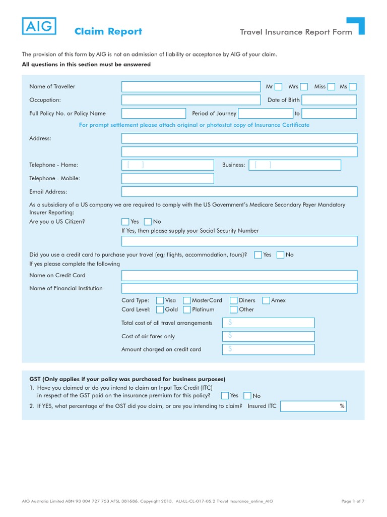 Claim Report: Travel Insurance Report Form | PDF | American ...