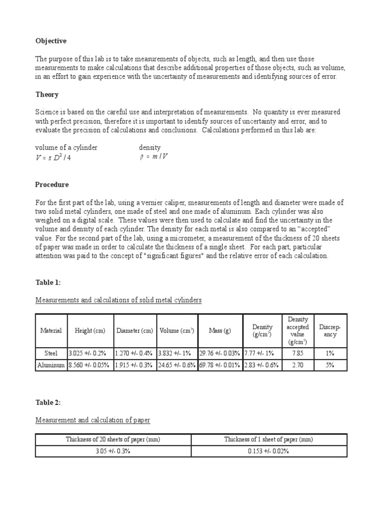 Physics 211 Lab 1 | Download Free PDF | Measurement | Sheet Metal