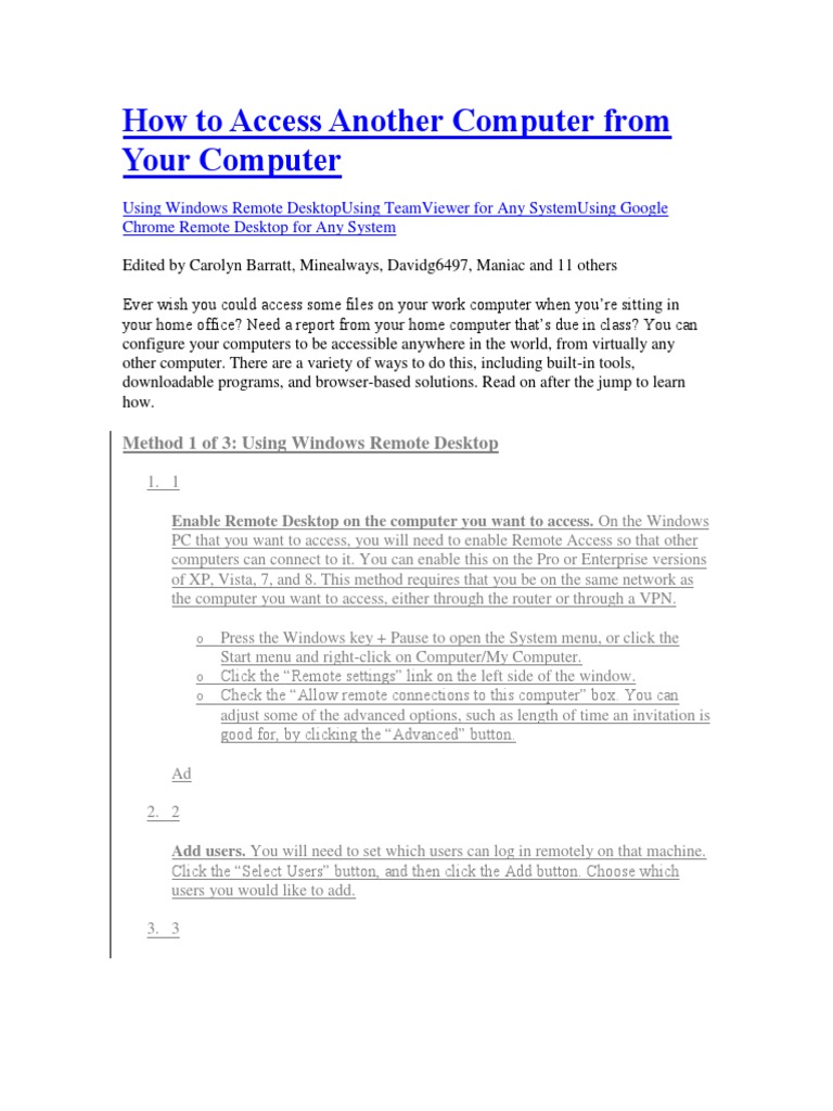 How To Access Another Computer From Your Computer | PDF | Google Chrome ...