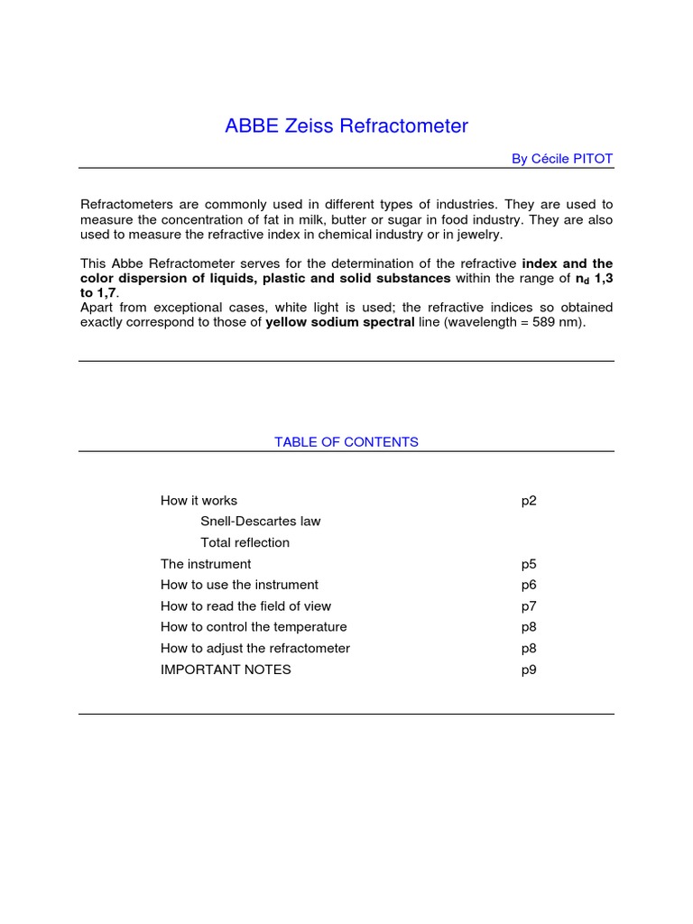 Abbe Refractometer | PDF | Refractive Index | Prism