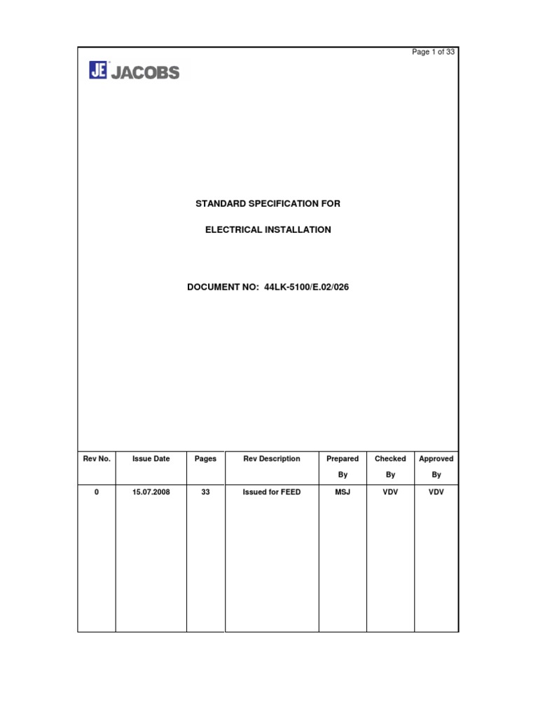 Jacobbs Ele Installations Specs | PDF | Electrical Wiring | Cable