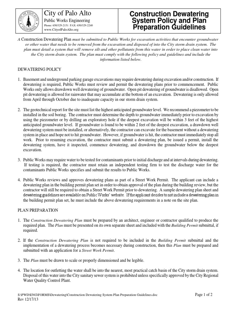 Construction Dewatering System Plan Preparation Guidelines | PDF ...