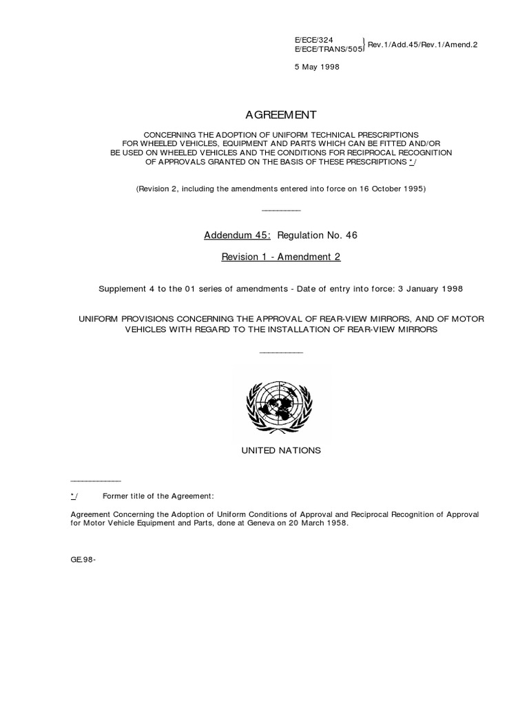 Agreement: Addendum 45: Regulation No. 46 Revision 1 - Amendment 2 ...