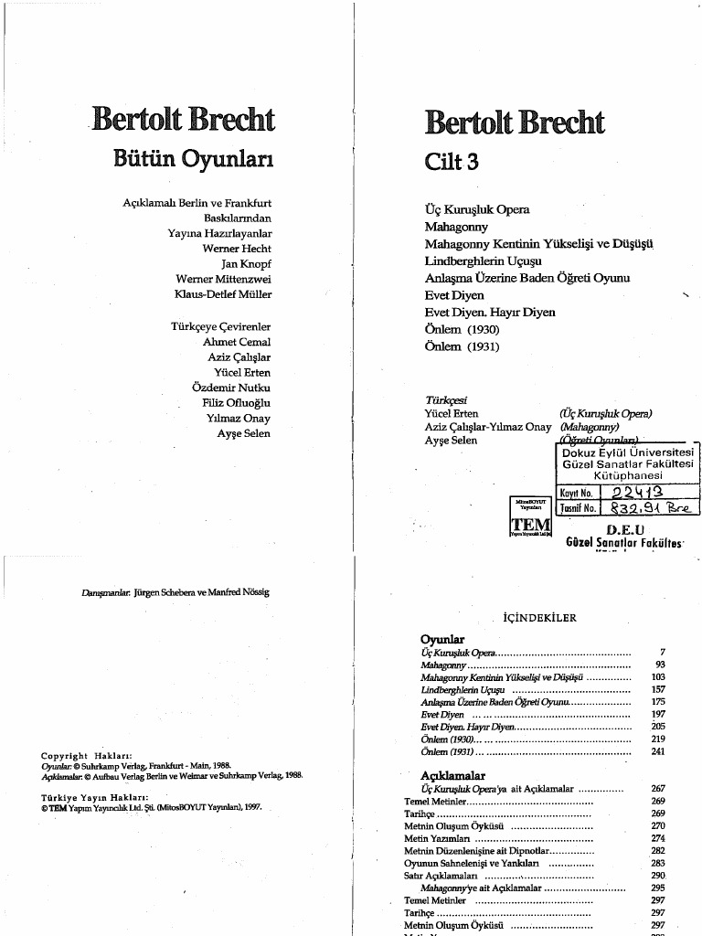 BERTOLT BRECHT Bütün Oyunları 3 | PDF