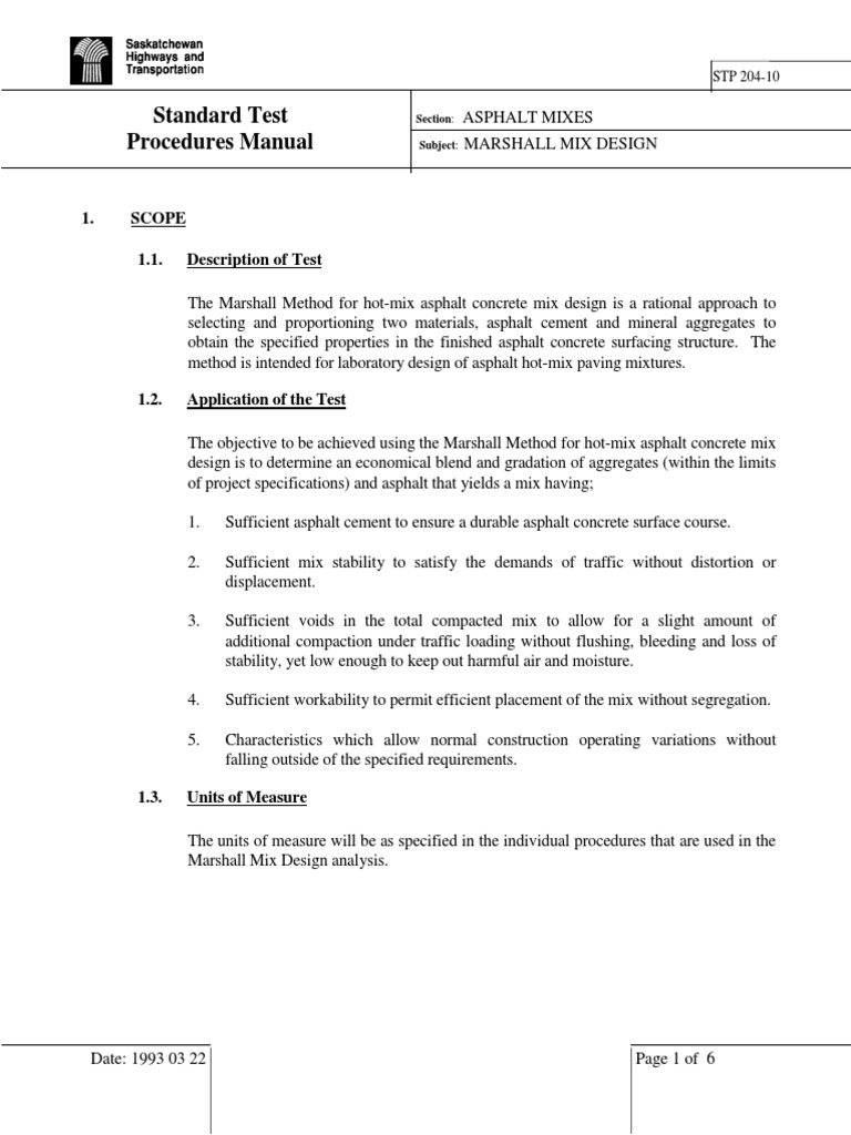 Standard Test Procedures Manual: 1. Scope 1.1. Description of Test ...