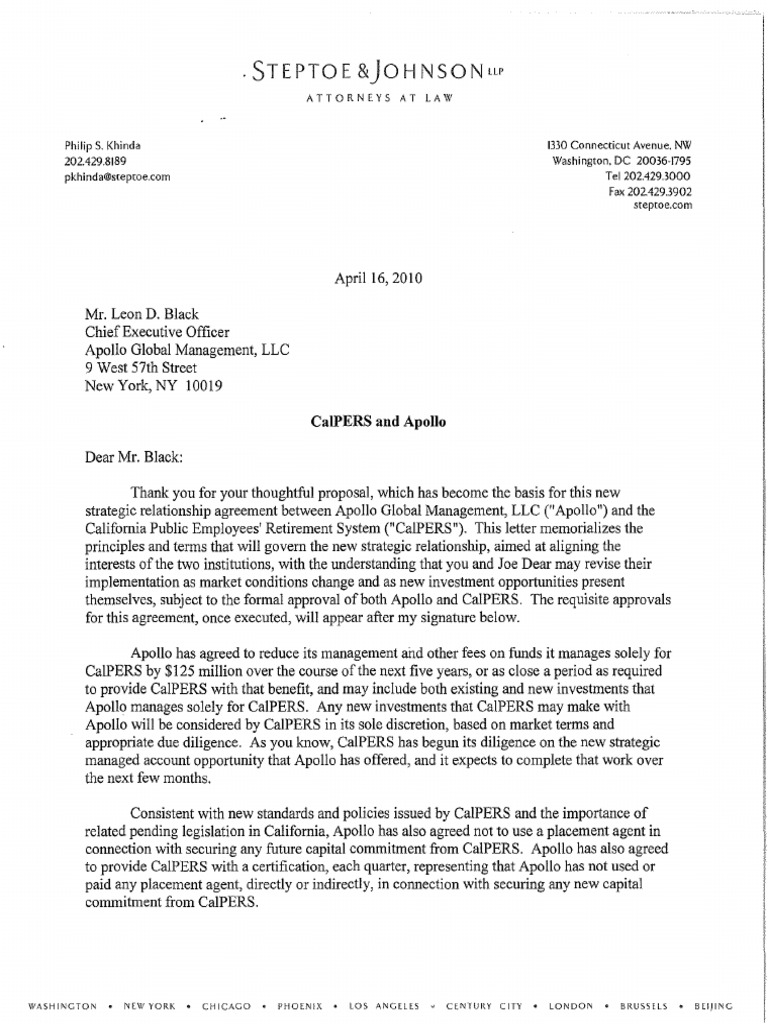 Calpers Apollo Fee Reduction Agreement | PDF | Cal Pers | Public Sphere