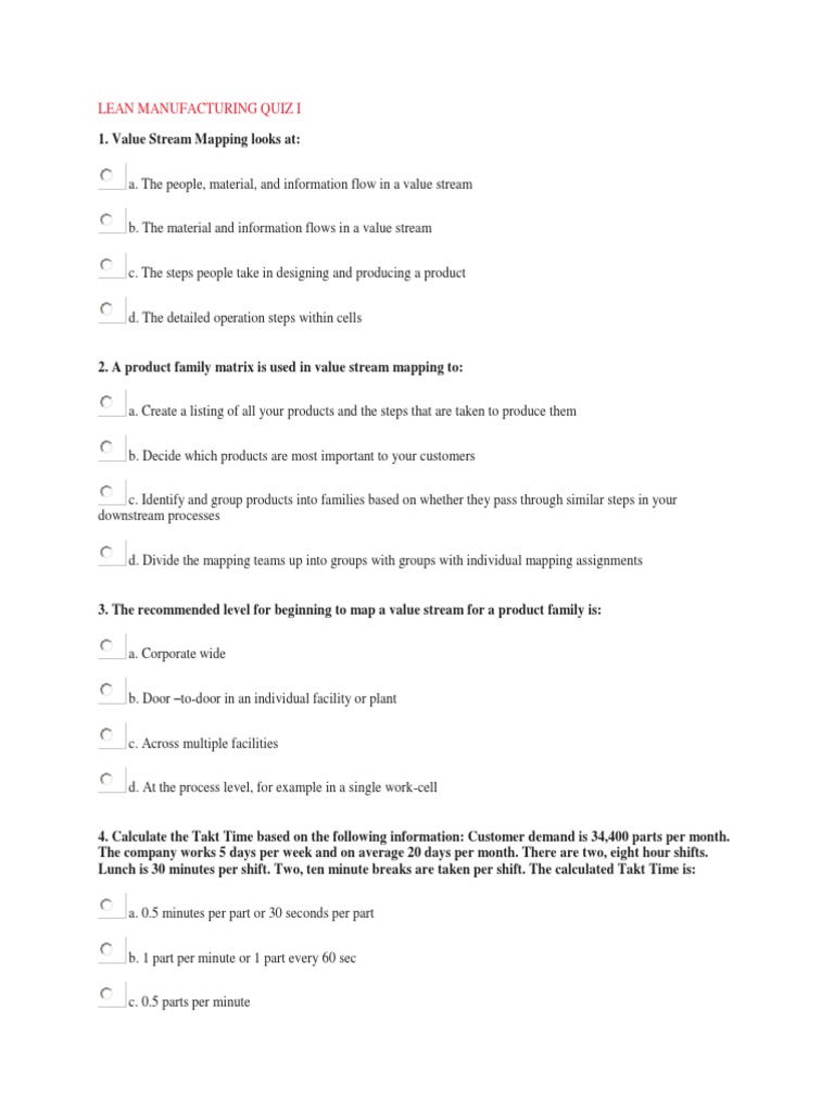 Lean Manufacturing Quiz Overview | PDF | Lean Manufacturing | Six Sigma
