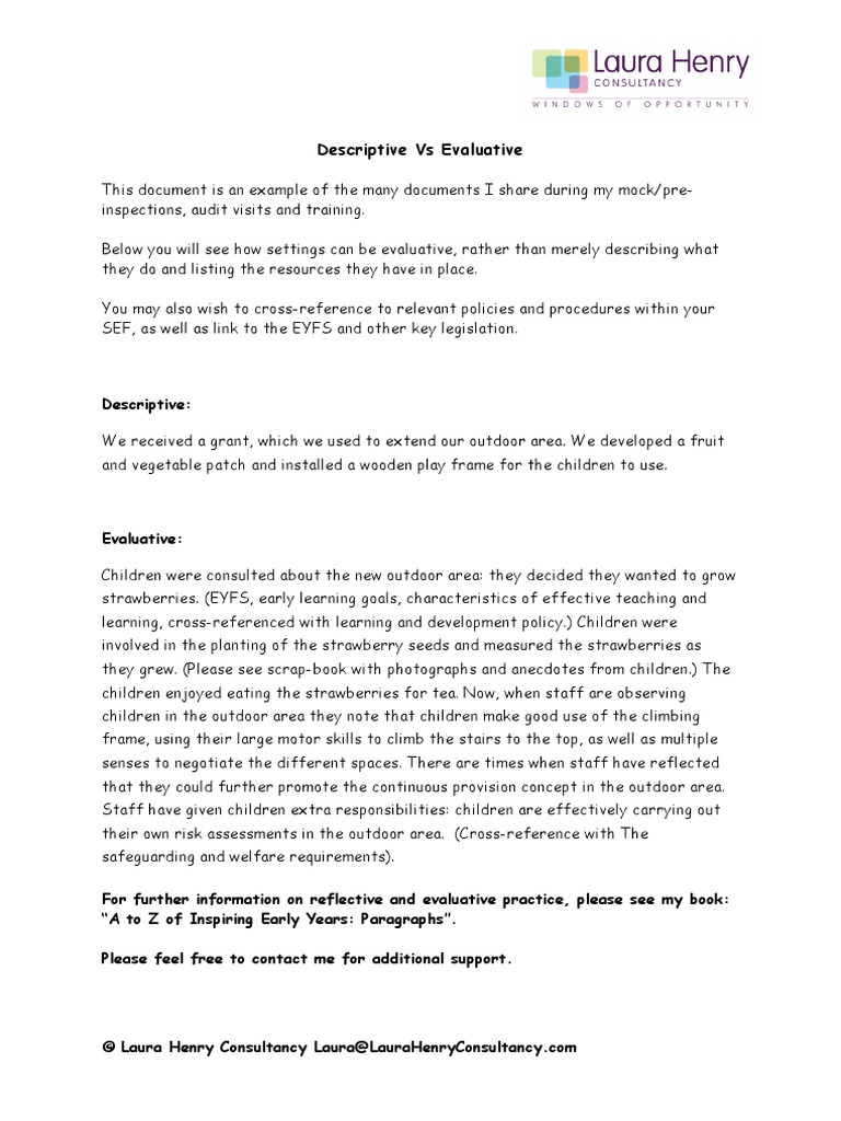 Descriptive Vs Evaluative | PDF