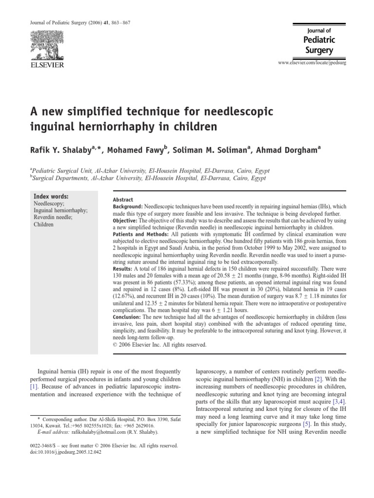 A Simplified Needlescopic Technique Using Reverdin Needle for Inguinal ...