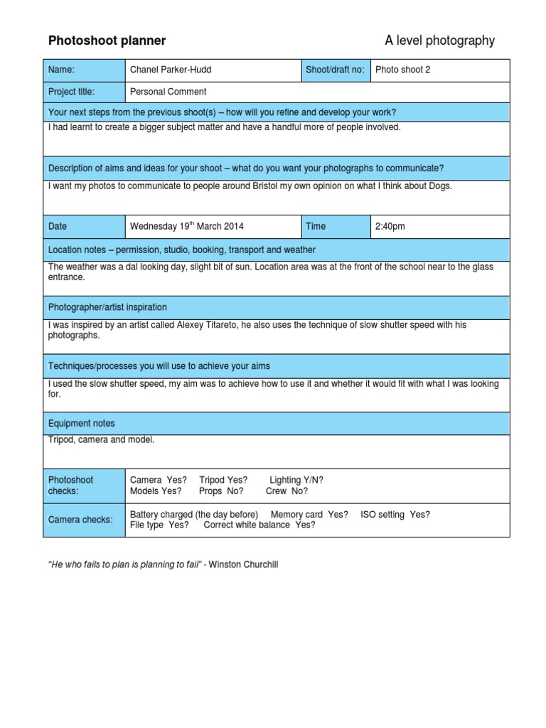 Photoshoot Plan | PDF