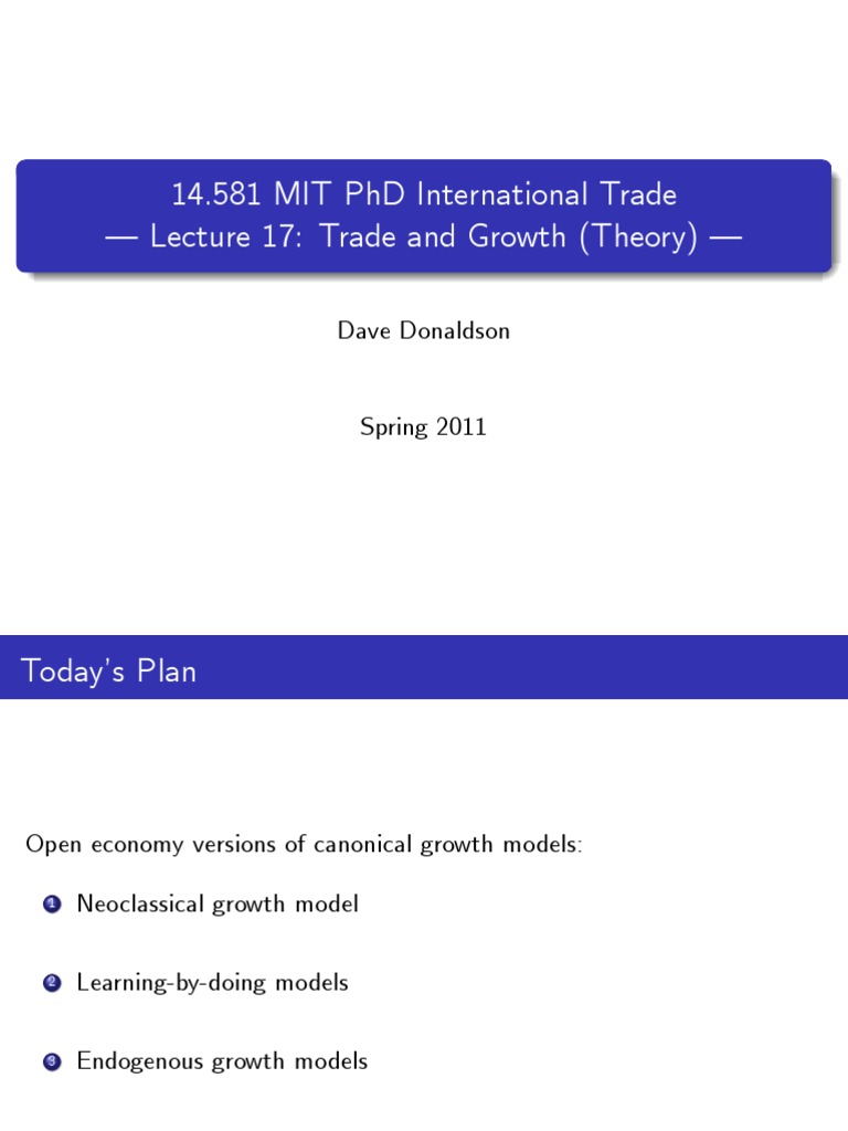Lecture 17 - Trade and Growth (Theory) | PDF | Economic Growth | Economics
