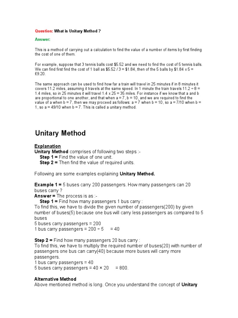 Unitary Method: Answer | PDF | Bus | Teaching Mathematics