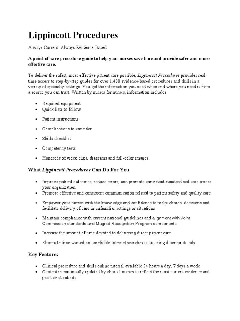 Lippincott Procedures | Evidence Based Medicine | Nursing