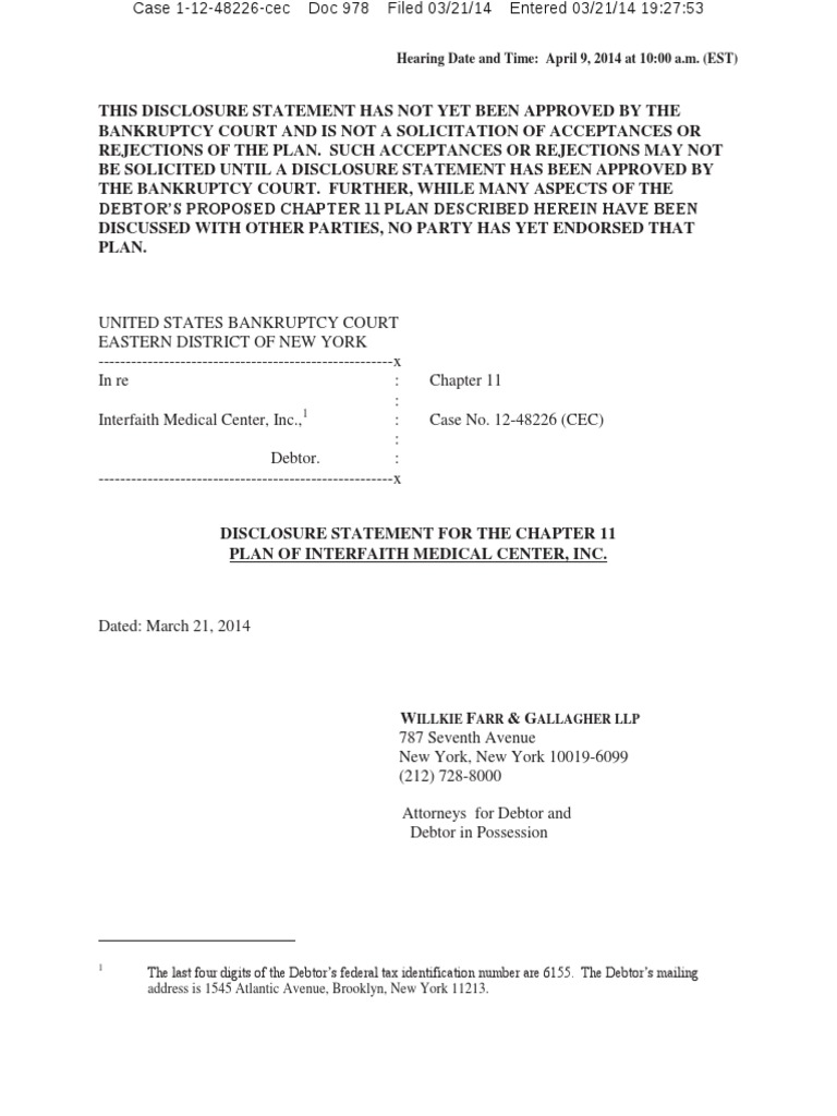 Interfaith Medical Center Chapter 11 Plan | PDF | Bankruptcy In The ...