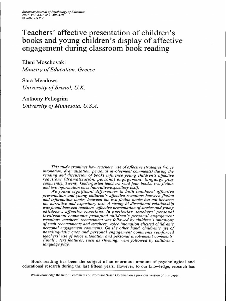 Teachers' Affective Presentation of Children's Books and Young Children ...