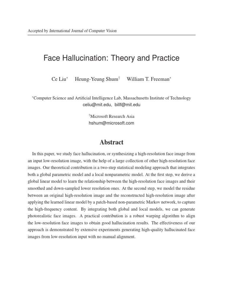 Face Hallucination Theory and Practice | PDF | Areas Of Computer ...