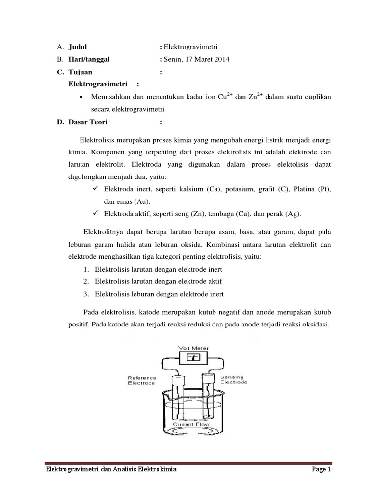 Laporan Praktikum Gravimetri Dan Analisis Elektrokimia | PDF | Metode & Bahan Ajar | Teknologi ...