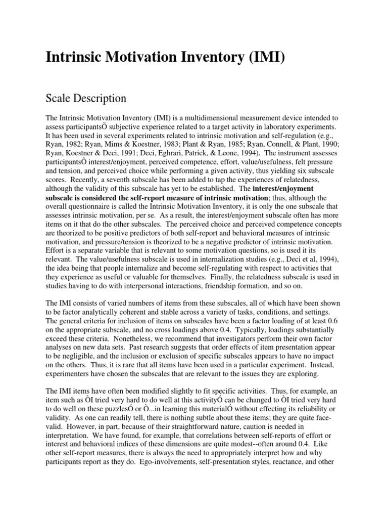 Intrinsic Motivation Inventory (Motivatie Intrinseca) | PDF | Self ...
