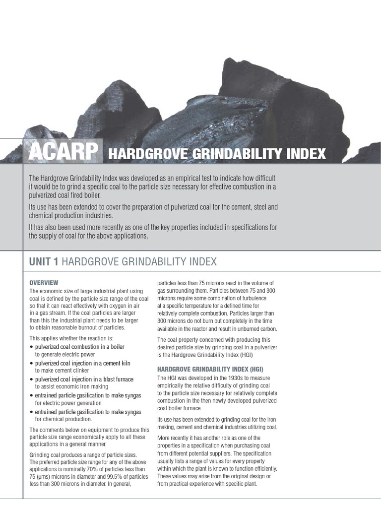 Hardgrove Grindability Index - HGI | PDF | Mill (Grinding) | Gasification