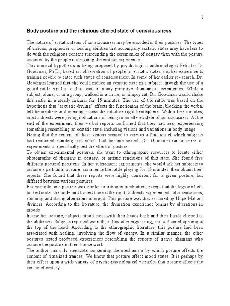 Body Posture and The Religious Altered State of Consciousness | PDF ...