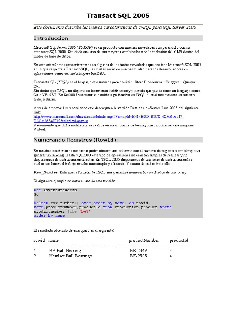 Transact SQL 2005 | PDF | SQL | Tabla (base de datos)