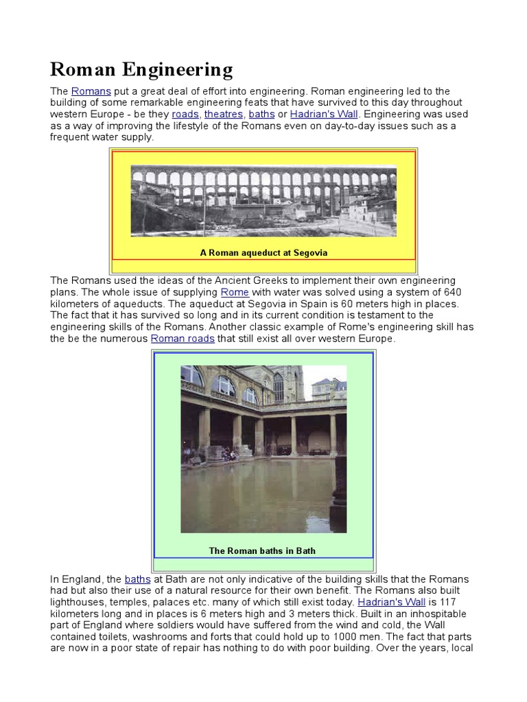 Roman Engineering: Romans Roads Theatres Baths Hadrian's Wall | PDF