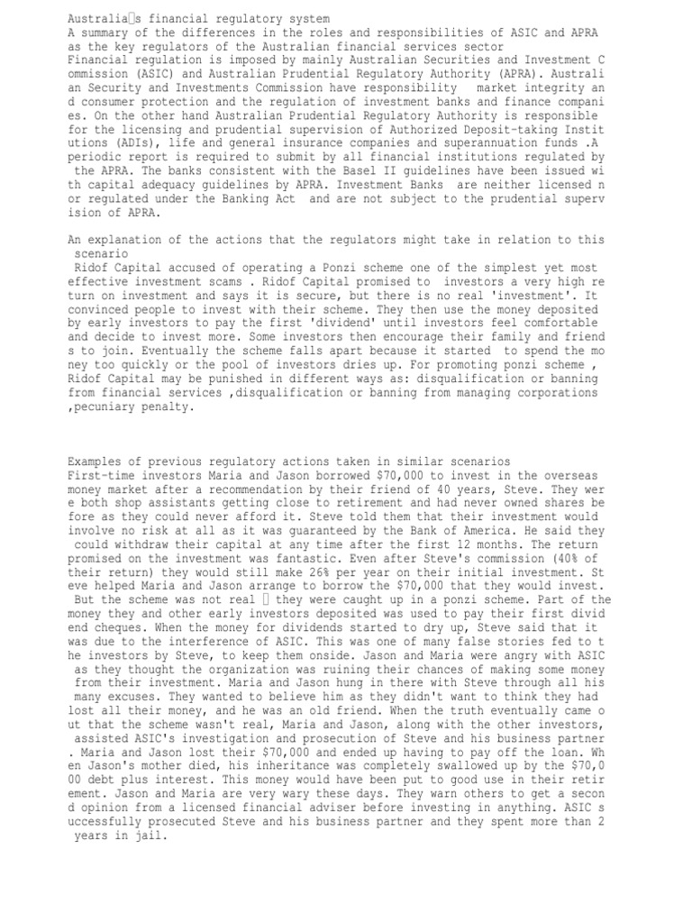 Australia's Financial Regulatory System | PDF | Financial Regulation ...