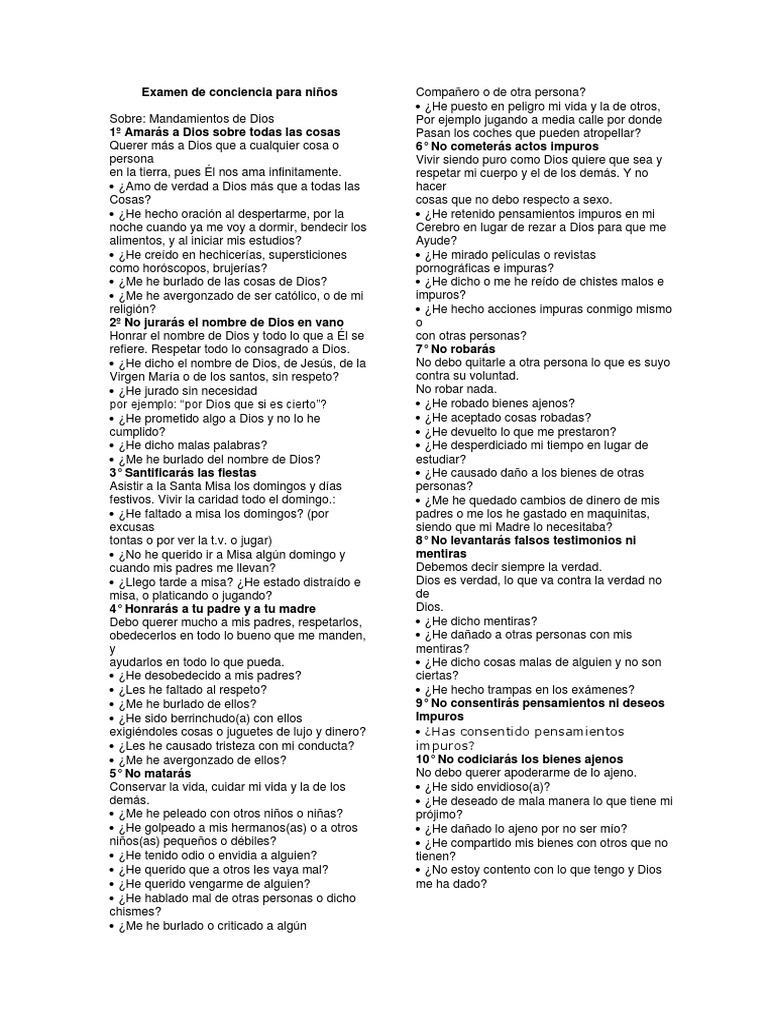 Examen de Conciencia para Niños | PDF | Penitencia | Pecado