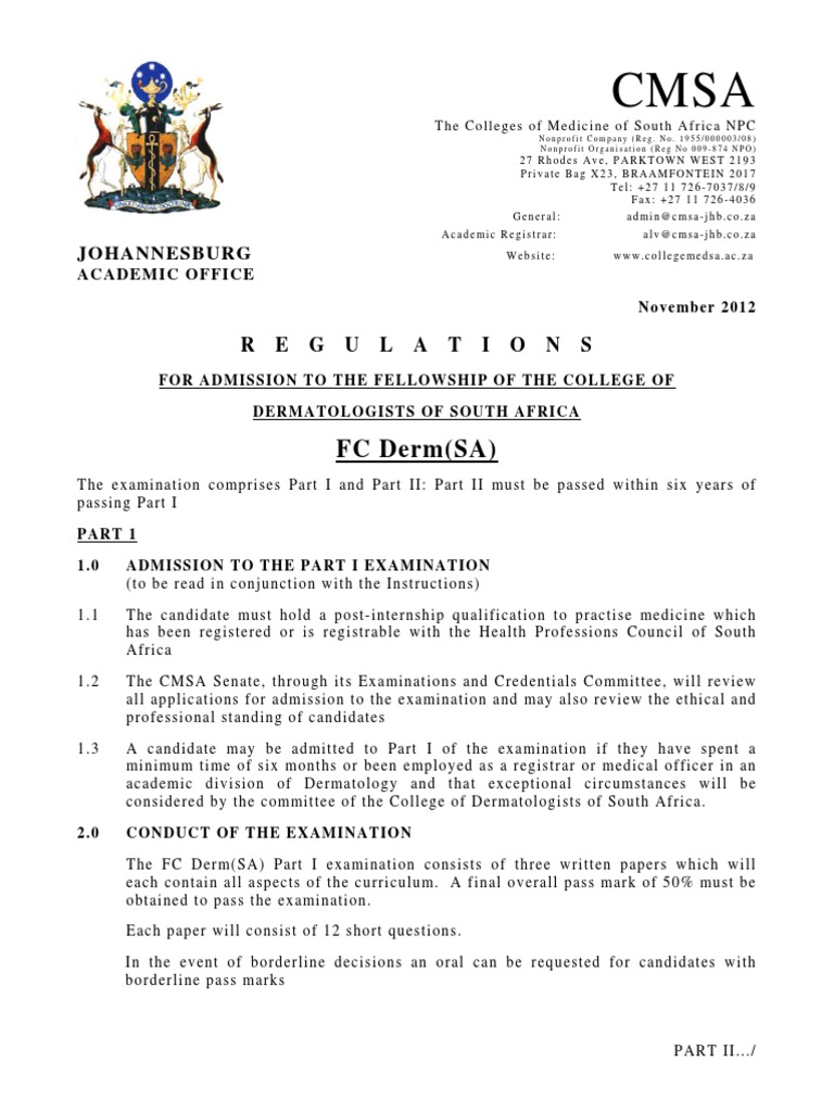 FC Derm (SA) Regulations 26-3-2014 | PDF | Immune System | Inflammation