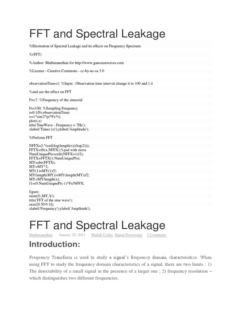 Fft And Spectral Leakage Mathuranathan January 20 2011 Matlab Codes