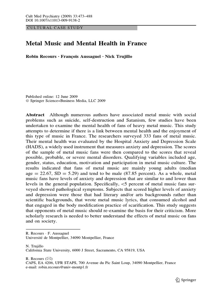 Mental Helth and Metal Music | PDF | Heavy Metal Music | Mental Disorder
